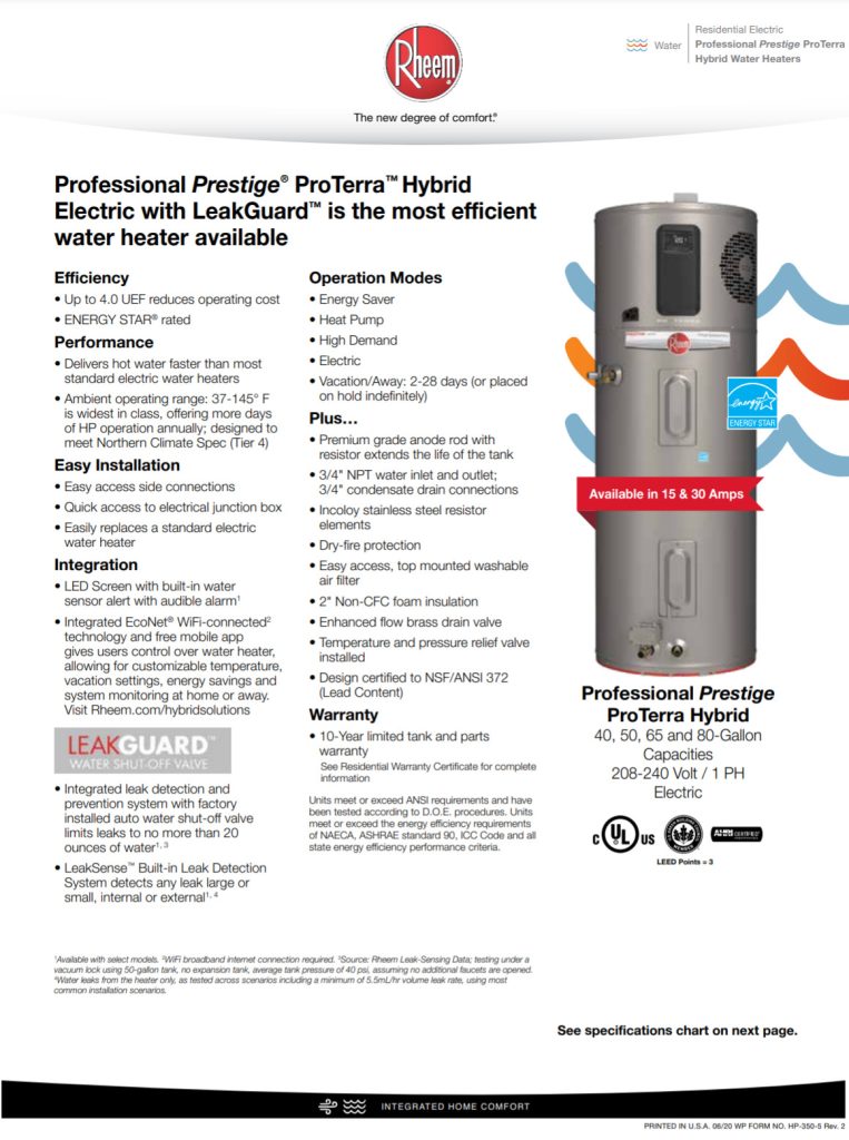 Rheem® ProTerra™ Hybrid Electric Water Heaters | Hot Water Now!